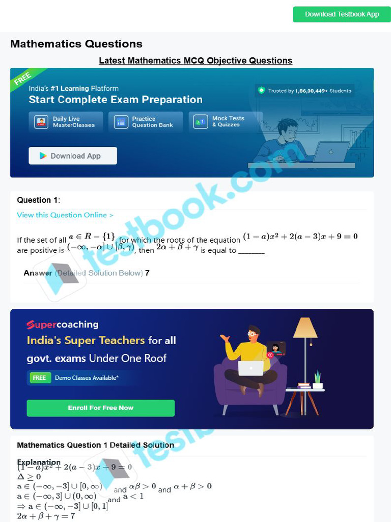 MCQ On Mathematics 5eea6a1439140f30f369f0d4 | PDF