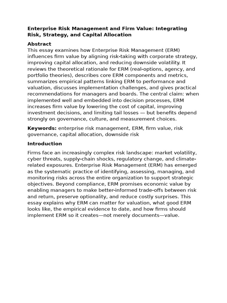 Enhancing Firm Value through ERM | PDF | Risk | Enterprise Risk Management