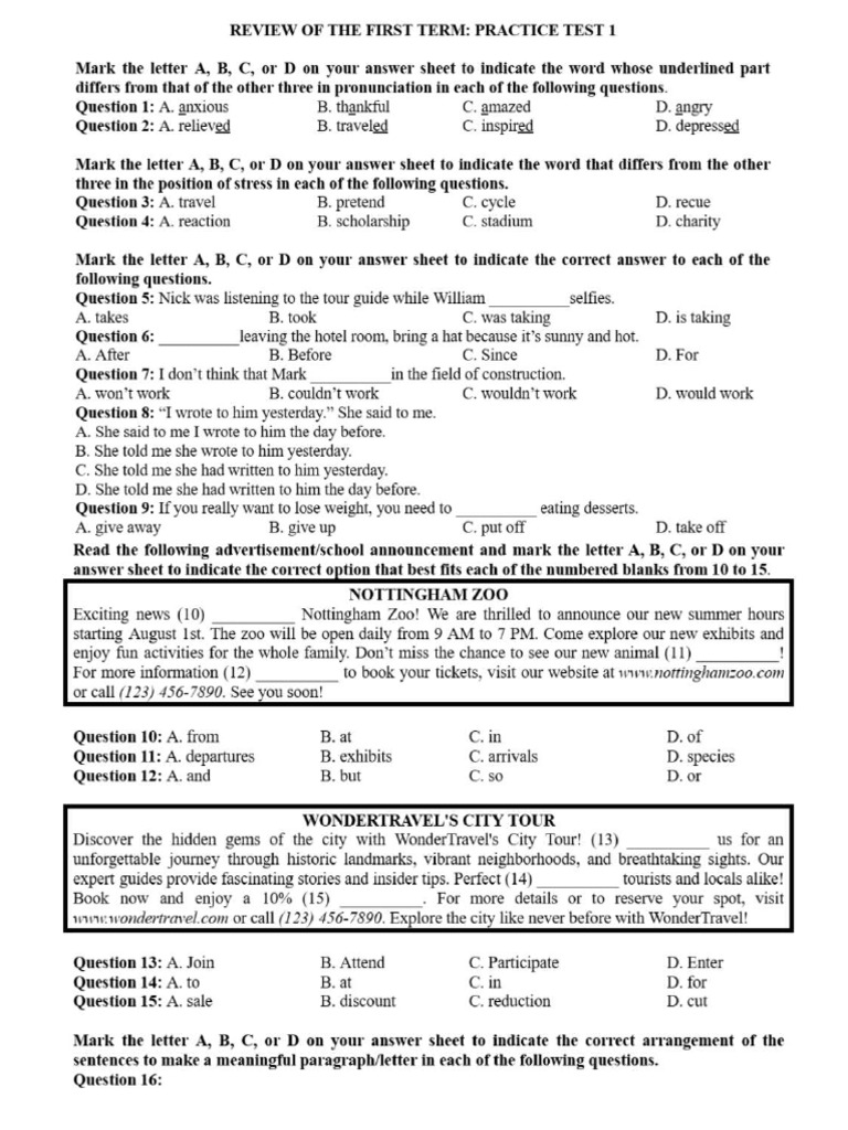 Unit 1 - Test Review | PDF