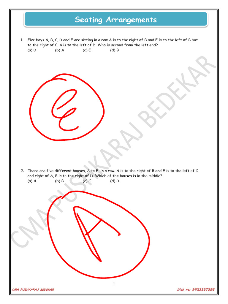 Reasoning Seating Arrangement Questions | PDF