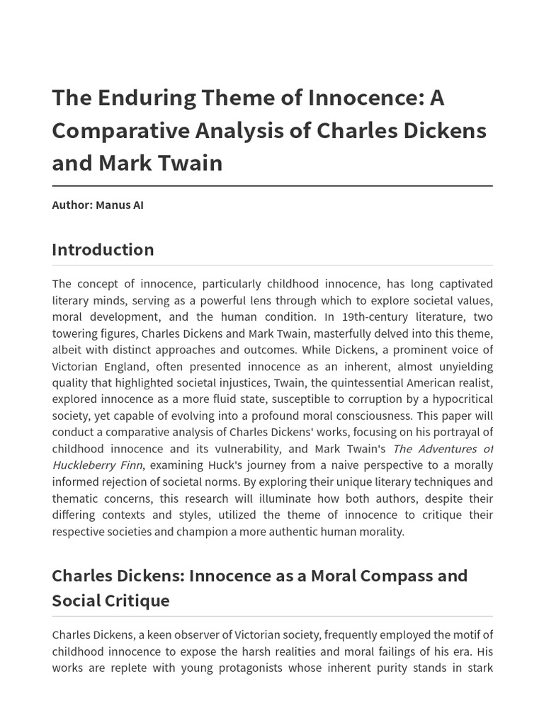 Exploring The Theme of Innocence Through Mark Twain and Charles Dickens ...