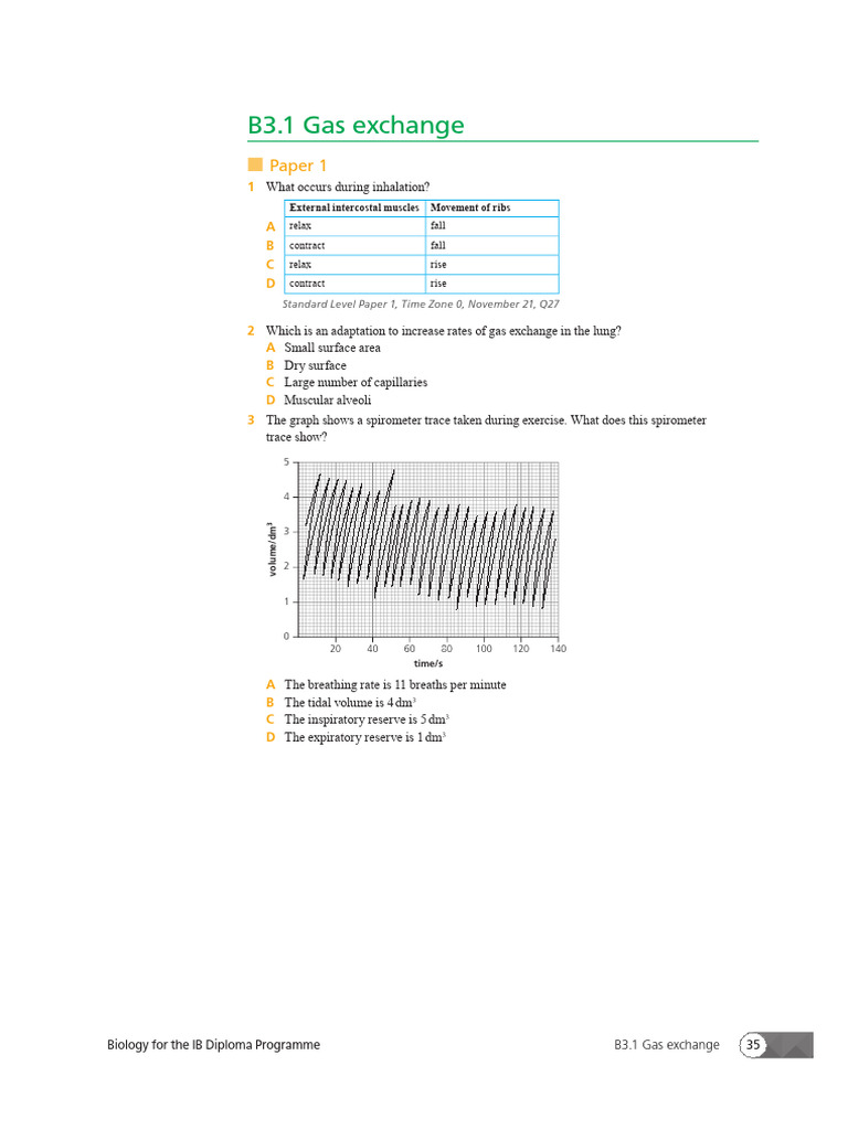 B3.1. Gas Exchange - Homework | PDF | Breathing | Physiology