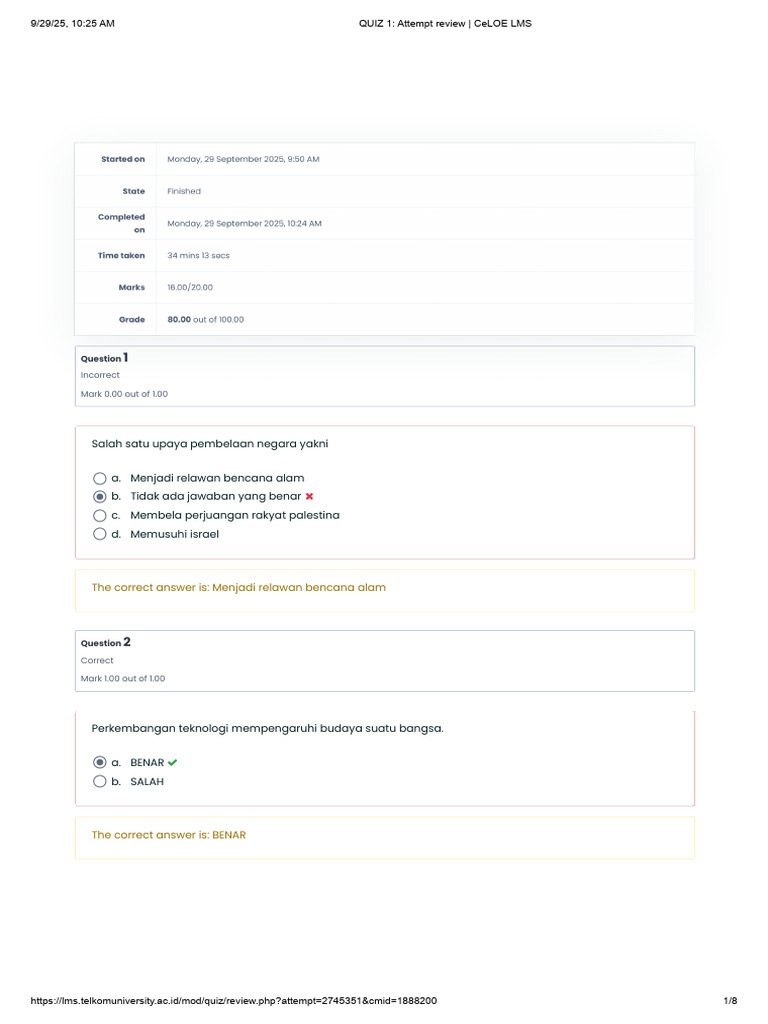 Kewarganegaraan - Temu 3 - Identitas Nasional - Quiz 1 - Attempt Review ...