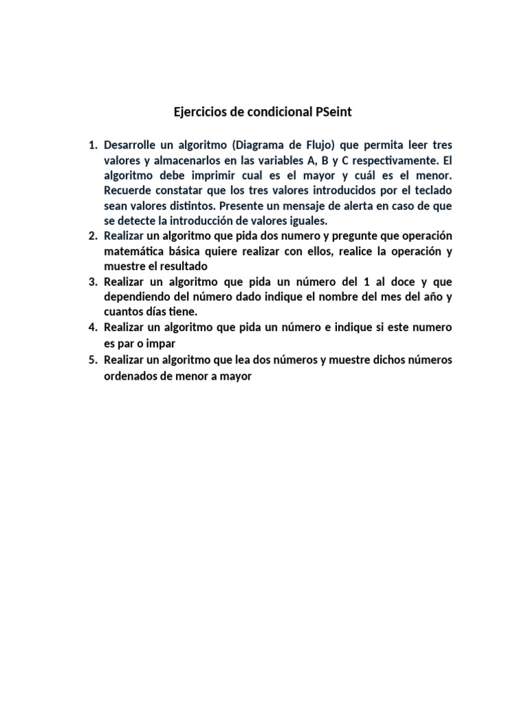 Ejercicios de condicional en PSeint | PDF