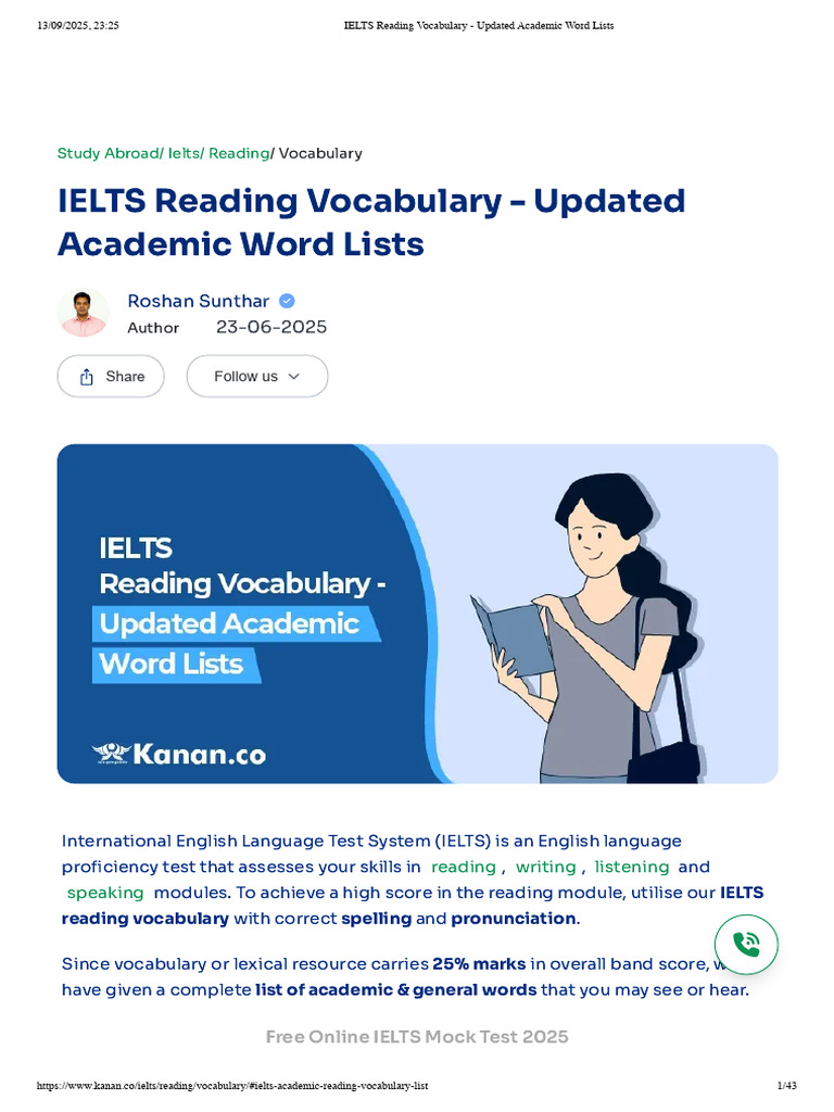 IELTS Reading Vocabulary - Updated Academic Word Lists | PDF ...