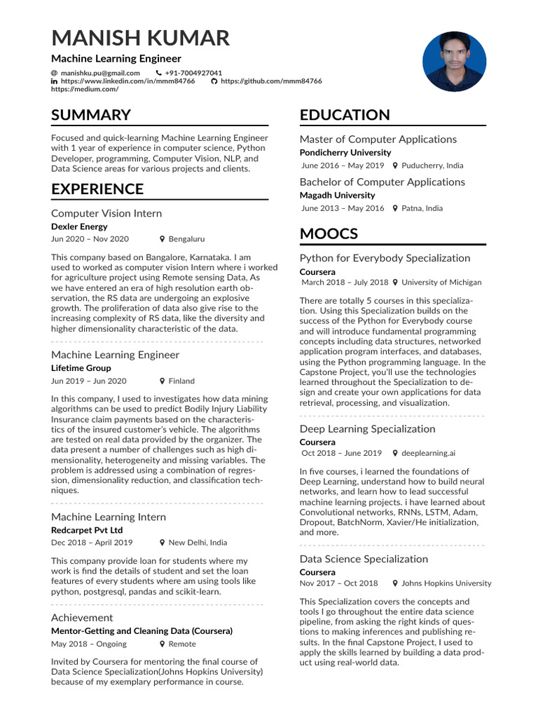Machine Learning Engineer Resume | PDF | Machine Learning | Deep Learning