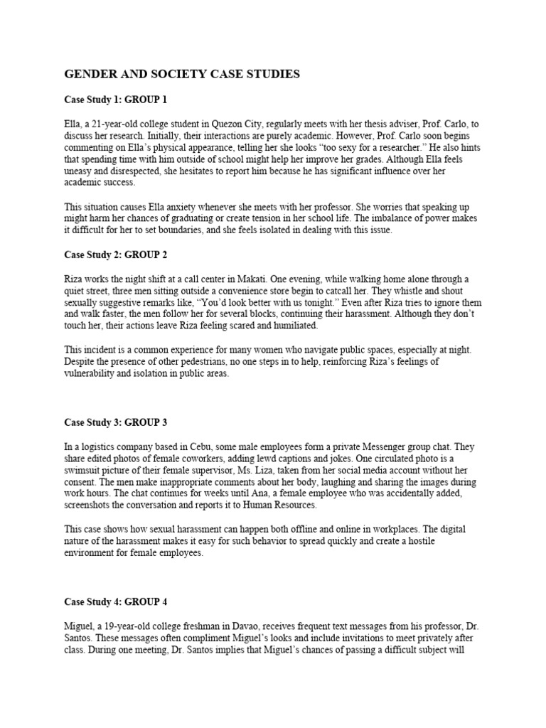 Gender and Society Case Studies | PDF | Sexual Harassment | Harassment