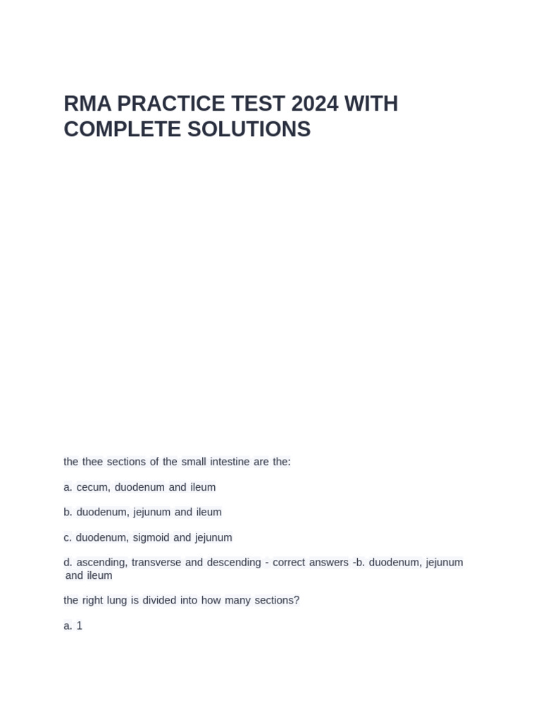 RMA Practice Test 2024 Solutions | PDF