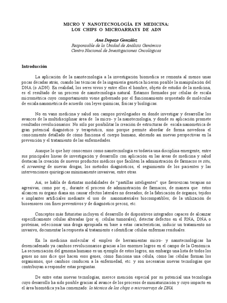 Nanotecnologia Ana Dopazo González | PDF | Adn Microarray | Messenger Rna
