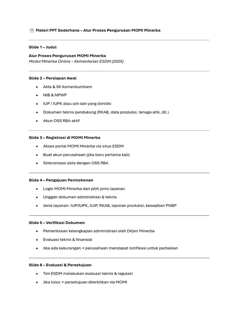 ? Materi PPT Sederhana-Alur Proses Pengurusan MOMI Minerba | PDF