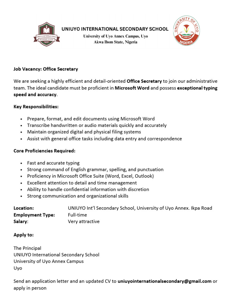 Job Vacancy - Secretary Assitant | PDF