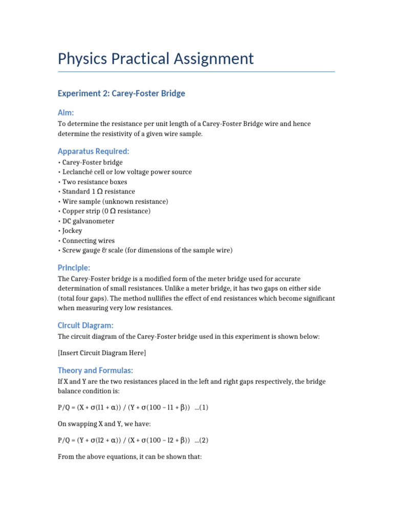 Carey-Foster Bridge Resistance Experiment | PDF | Electromagnetism ...