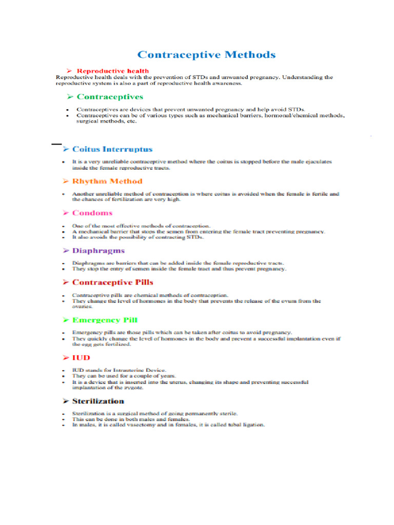 Reproductive Health-Contraceptive Methods | PDF