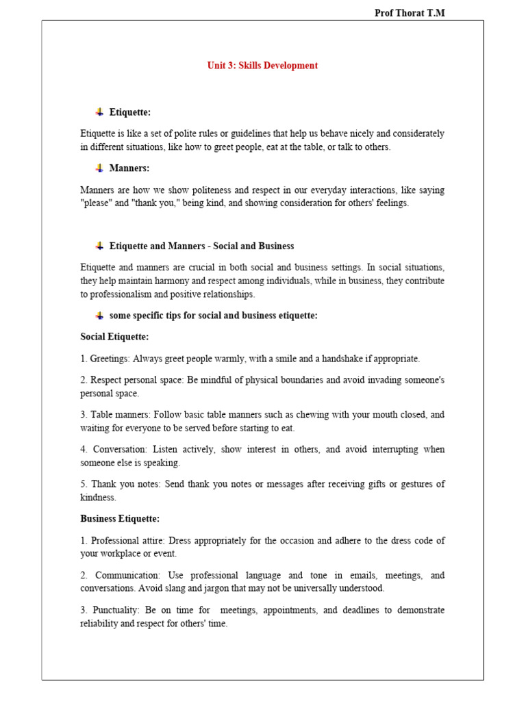 Etiquette and Manners Guide | PDF | Time Management | Professional Skills