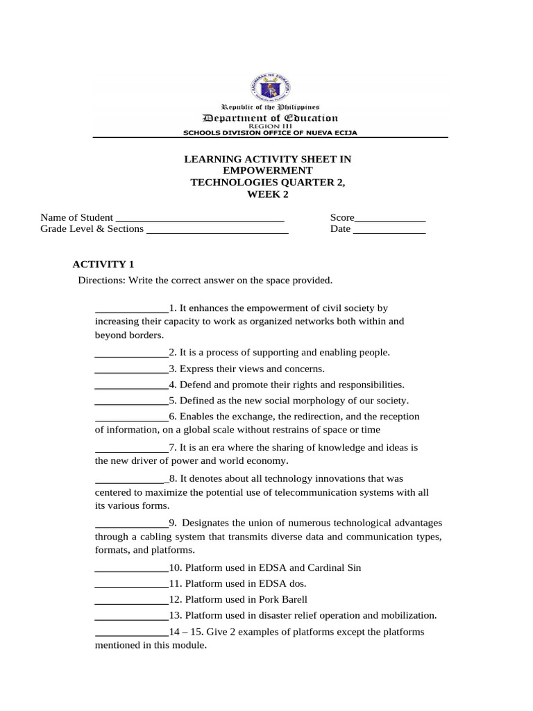 Ilide - Info Learning Activity Sheet in Empowerment Technologies Quarter 2 Week 2 PR | PDF