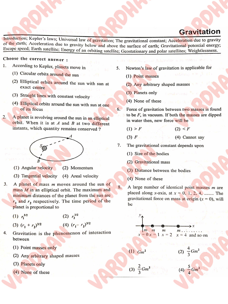 Gravitation MCQ | PDF