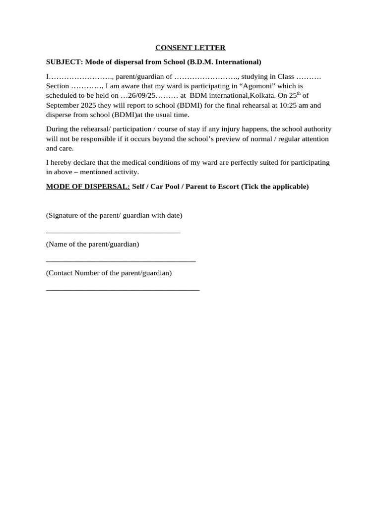 Consent Letter Format Agomoni 2025 ...... | PDF