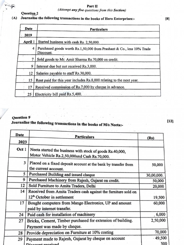 Journal Entries Practice Question EX Hfs Singhania Papers | PDF