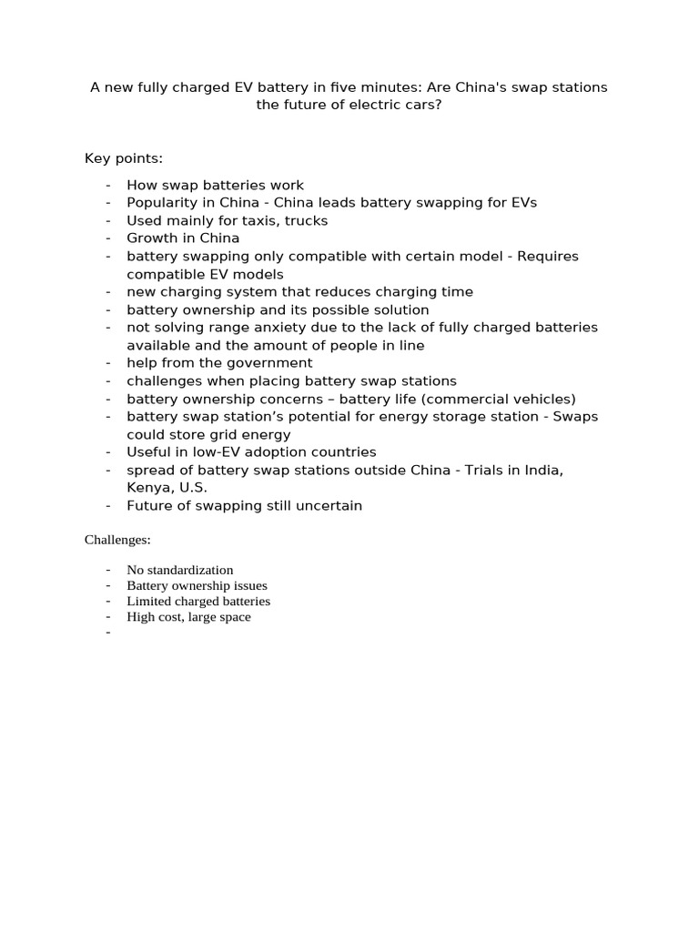 China's Battery Swap Stations (Week Zero DRAFT) | PDF