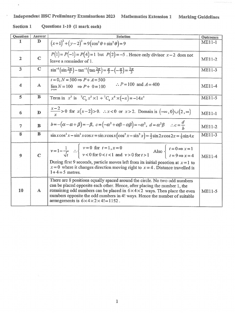 2023 Ext1 Prelim Solutions | PDF