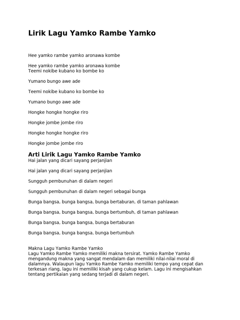 Lirik dan Makna Yamko Rambe Yamko | PDF