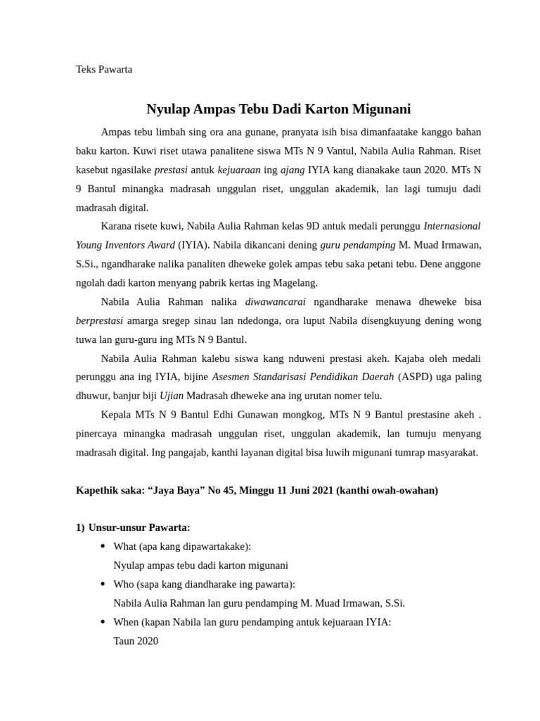 Teks Pawarta Basa Jawa | PDF