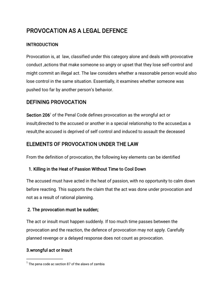 Understanding Provocation in Law | PDF | Public Law | Misconduct