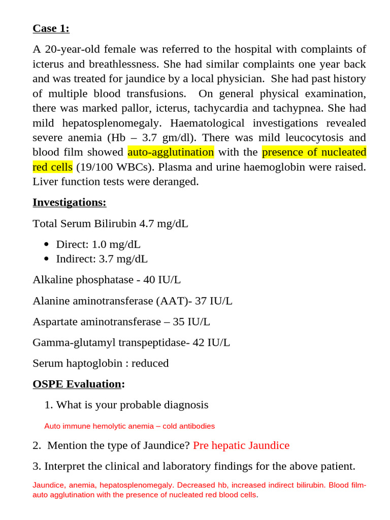Jaundice and Anemia Case Studies Analysis | PDF | Liver | Medical ...