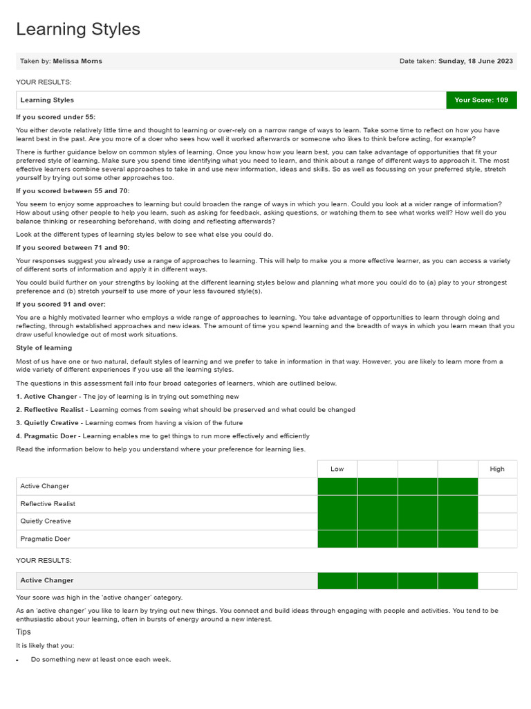 CareerAssessments Learning Styles 2023-06-18 | PDF | Learning ...