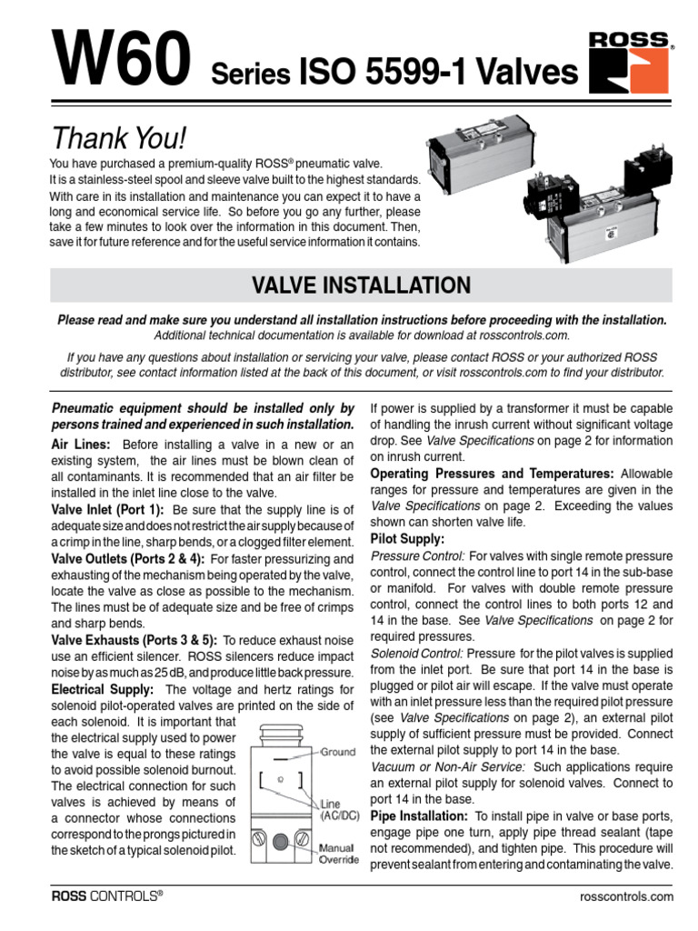 ROSS W60 Series ISO 5599-1 Valves Installation Instruction | PDF ...