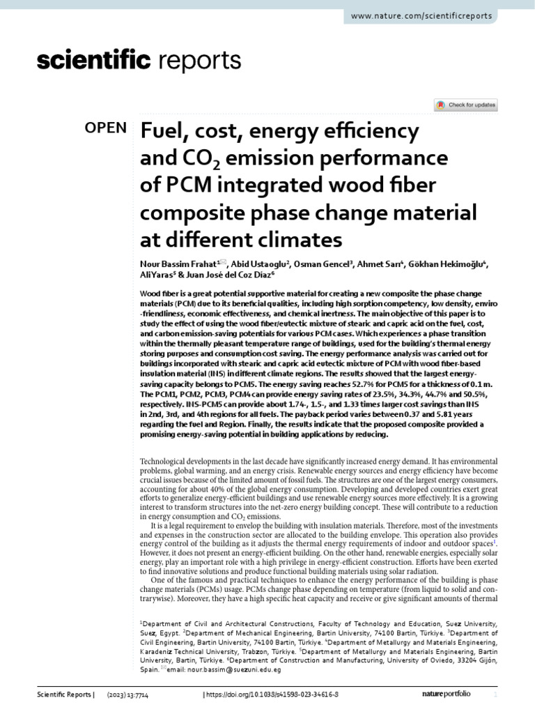 Fuel, Cost, Energy Efficiency and CO Emission Performance of PCM ...