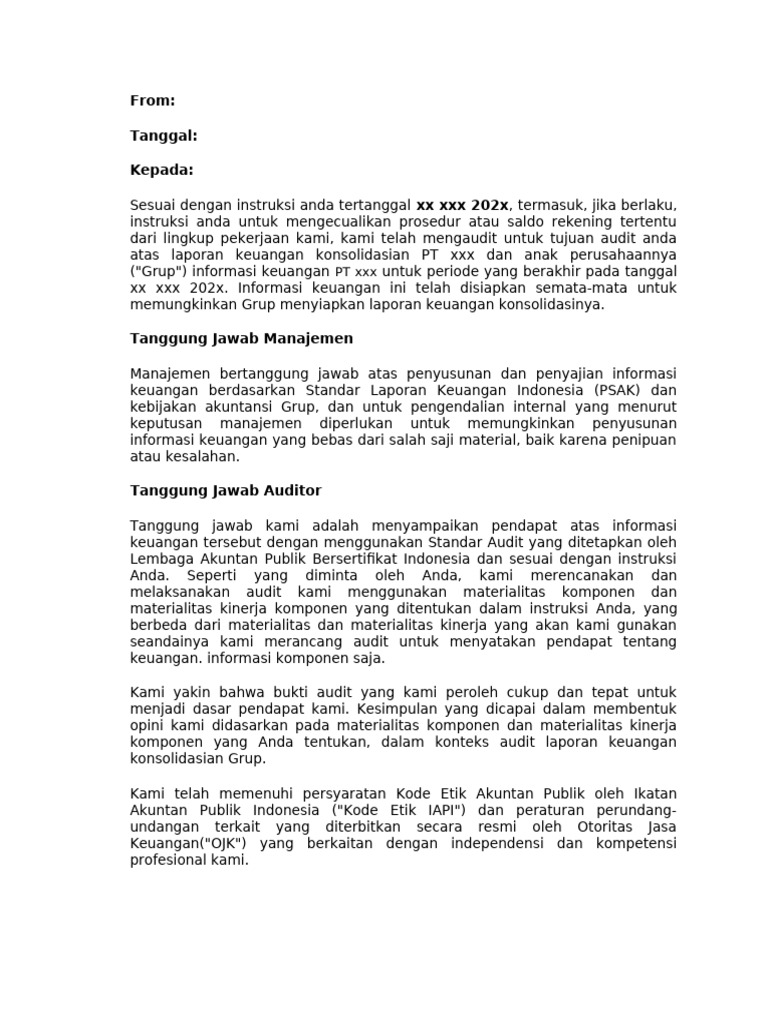 Audit Laporan Keuangan PT xxx 202x | PDF