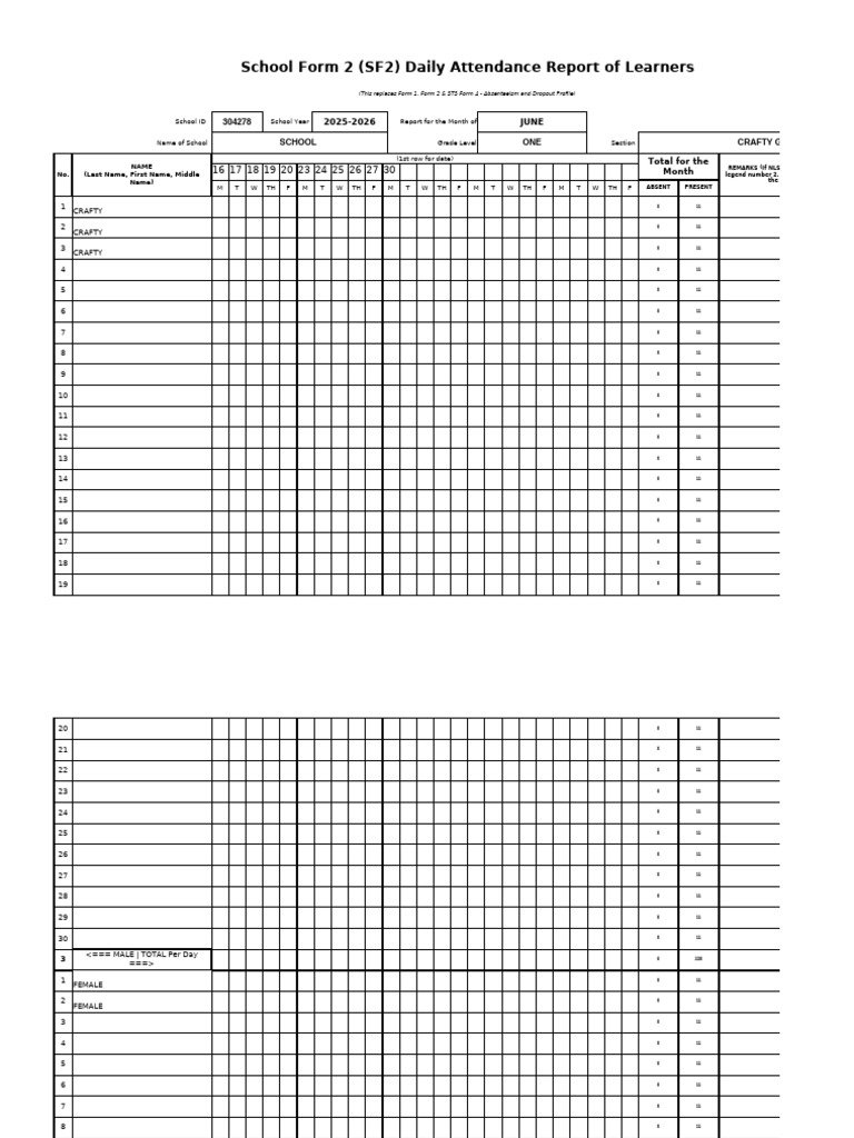 Daily Attendance Report for Grade One | PDF