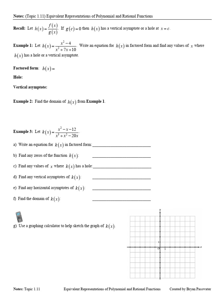Notes Topic 1.11 Equivalent Representations of Polynomial and Rational ...