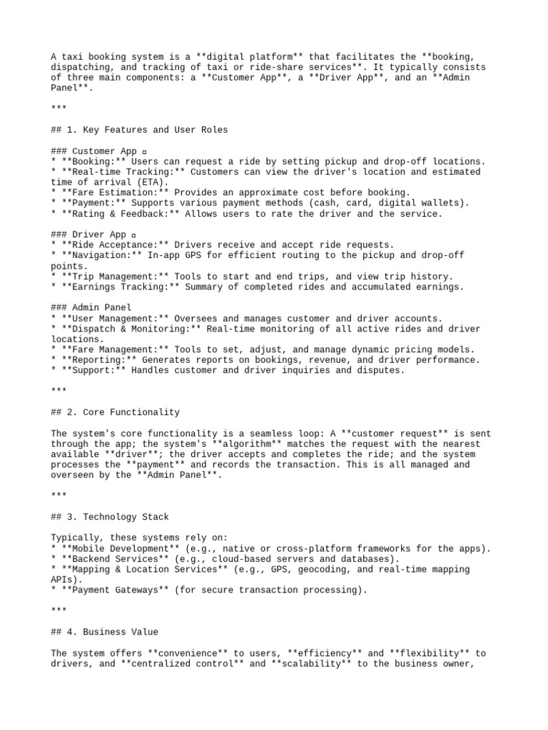 Taxi Booking System Overview and Features | PDF