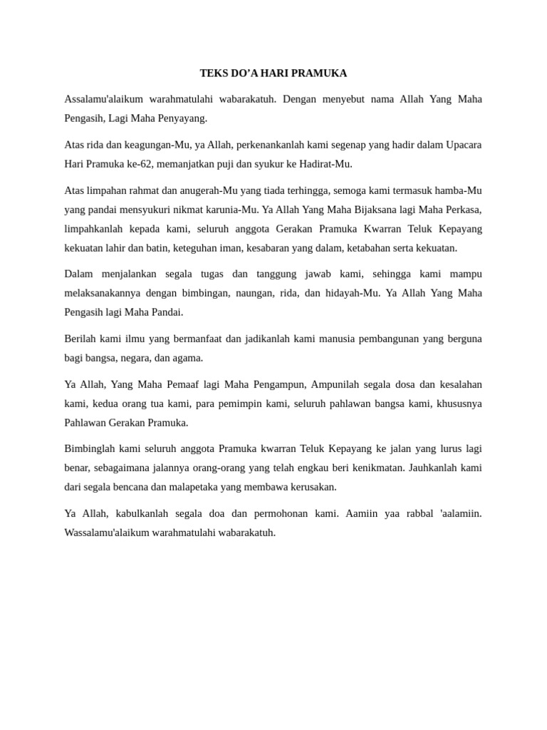 Teks Do'a Hari Pramuka | PDF