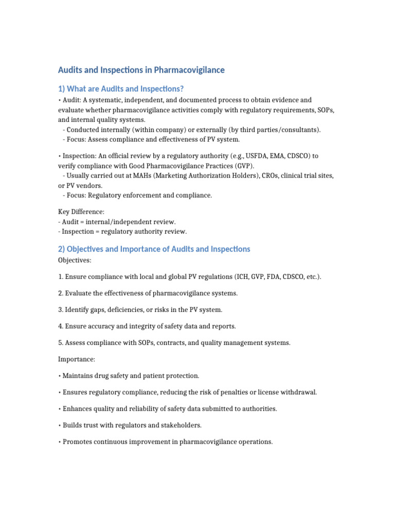 Audits and Inspections PV | PDF | Pharmacovigilance | Audit