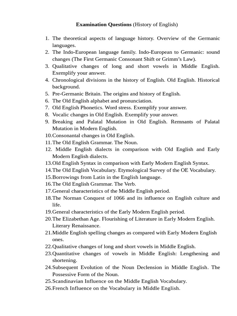 History of English Language Exam Questions | PDF | English Language ...