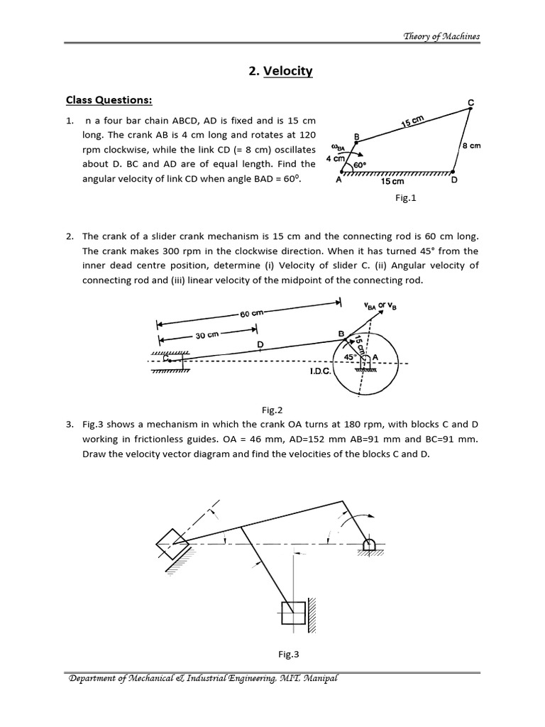 Velocity Analysis in Mechanisms | PDF | Angle | Velocity