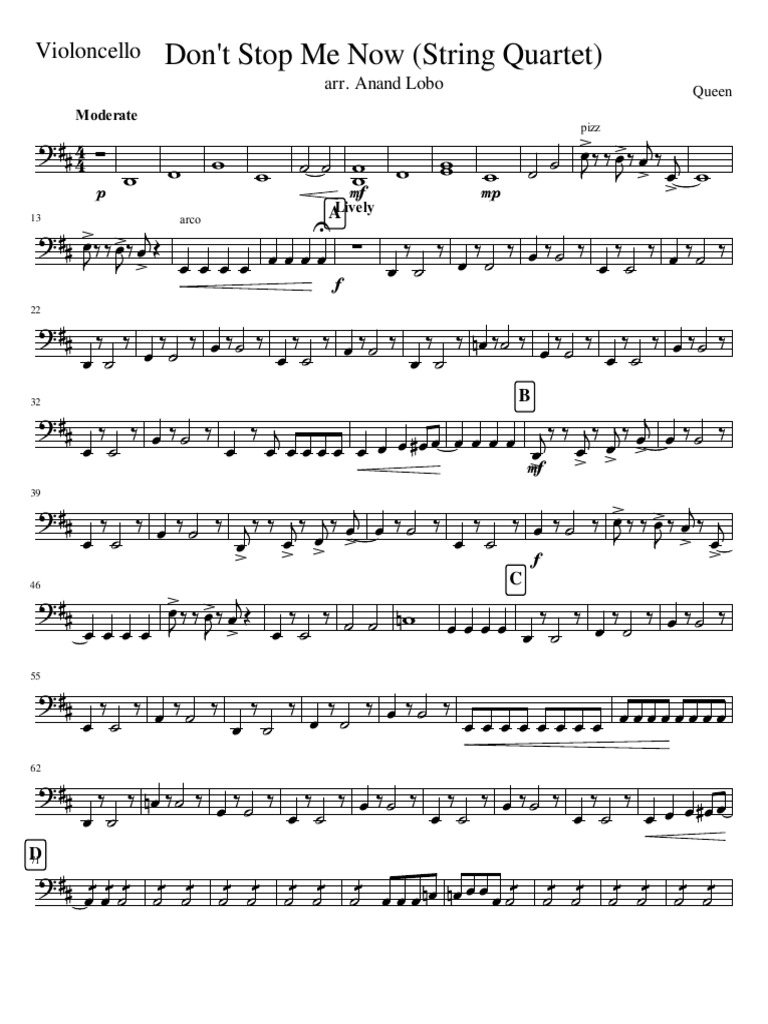 Queen - Dont Stop Me Now String Quartet-Violoncello | PDF | String ...