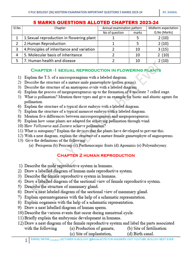 Midterm - Iipu Bio 5m Imp Question by Kamal BGK Biology Best Ever | PDF ...