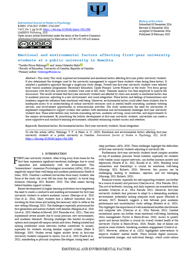 Shikongo Hako Emotional and Environmental Factors Affecting First Year ...
