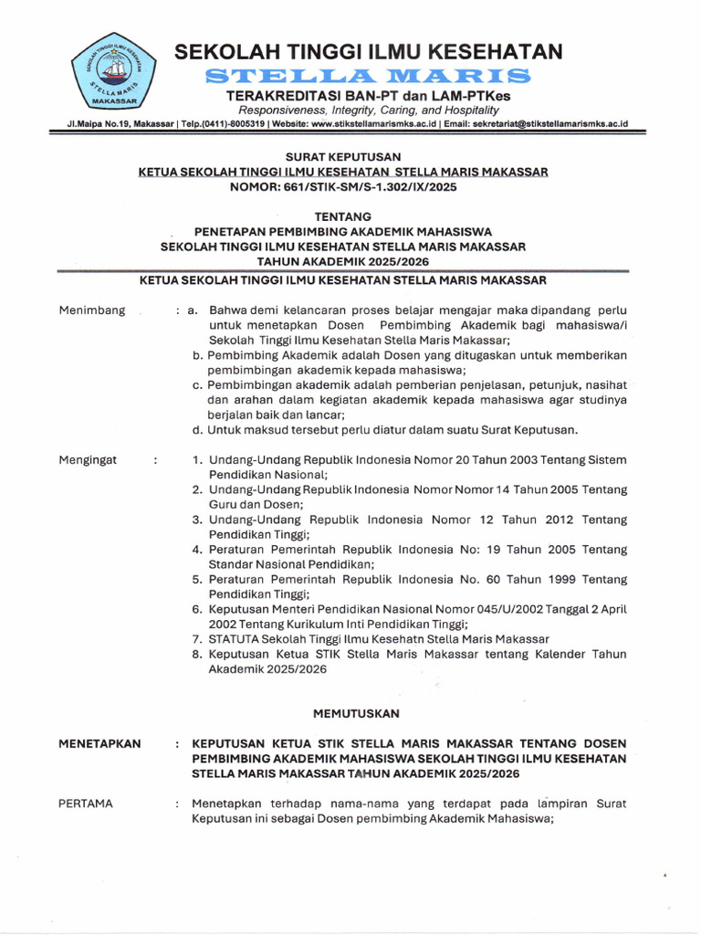 SK Pembimbing Akademik 2025 | PDF