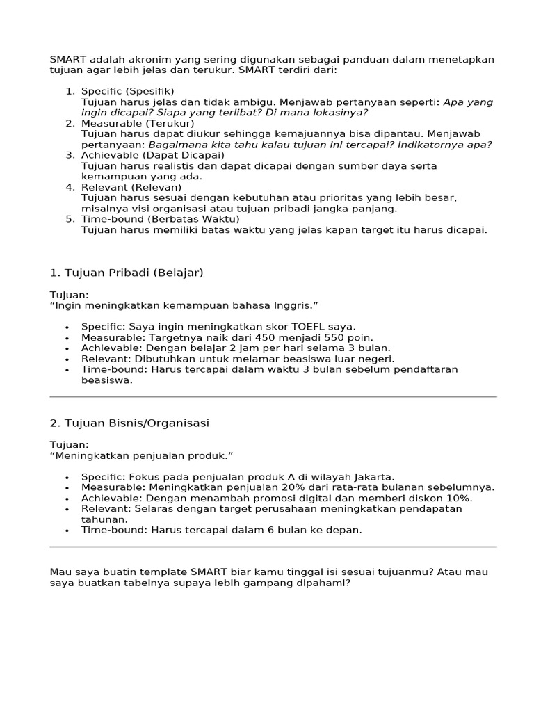 Panduan Tujuan SMART yang Efektif | PDF