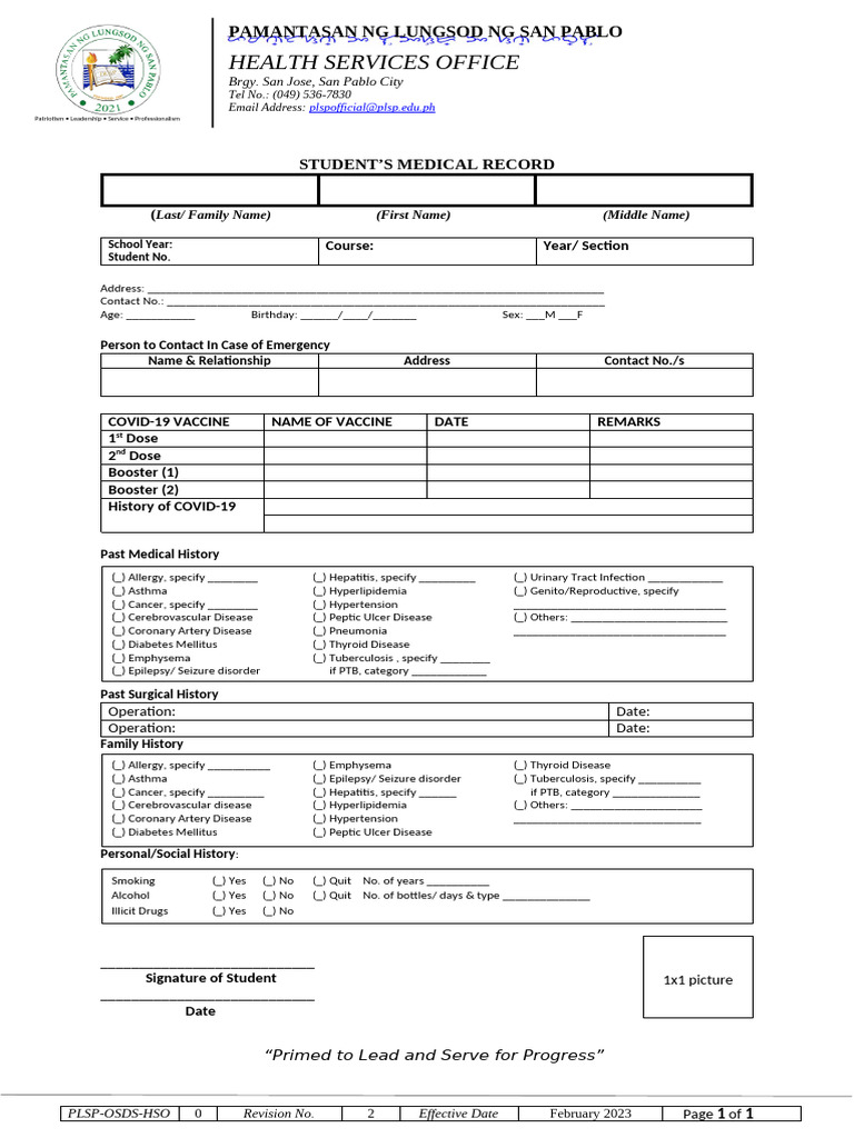 Student Medical Record Template | PDF | Tuberculosis | Immunology