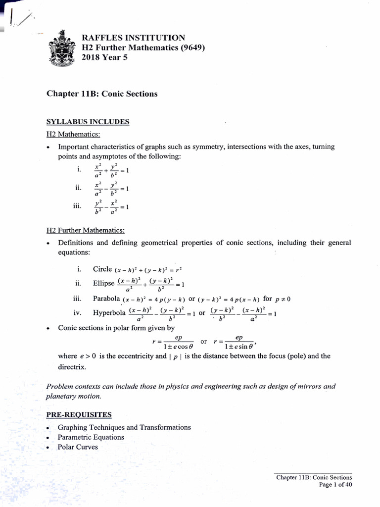 11b Conic Sections Pdf