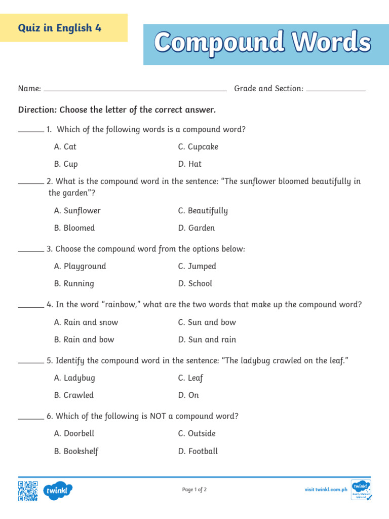 Grade 4 Compound Words Quiz | PDF | Chess Openings | Chess