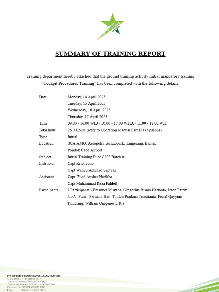 Summary of Training Initial Training CPT 14-17 April 2025 | PDF | Aviation | Aviation Safety
