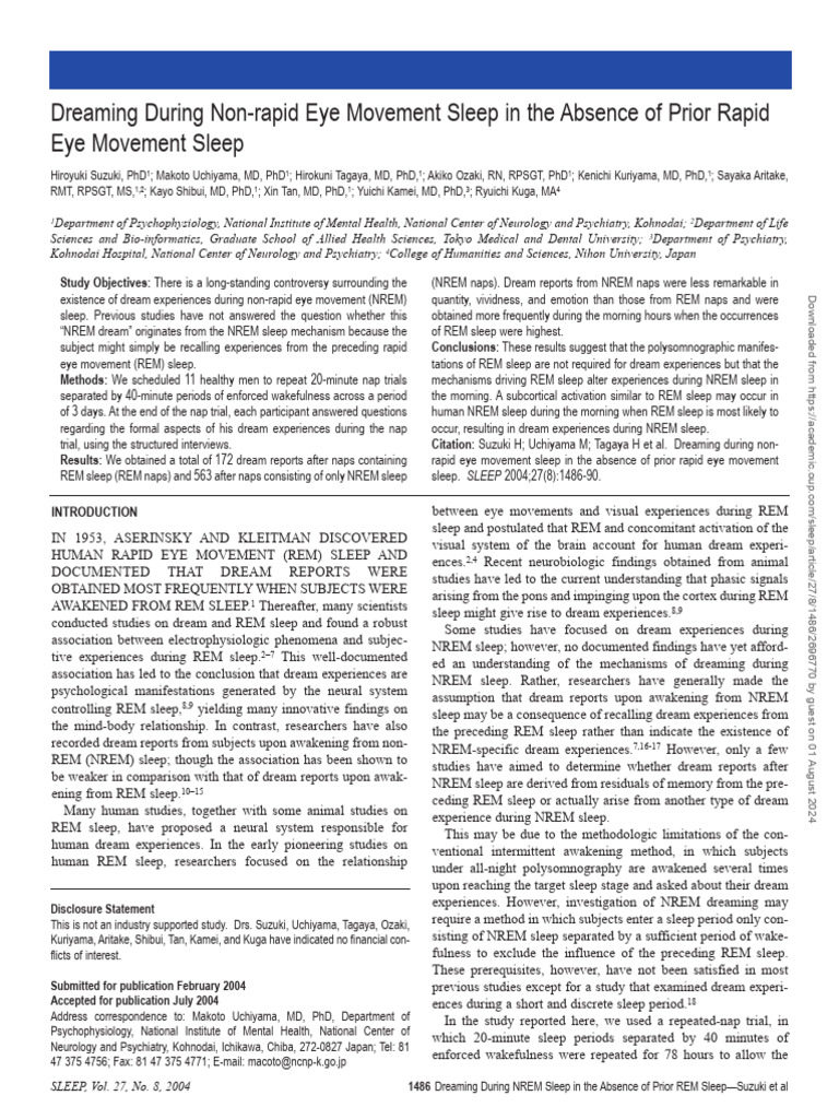 Dreaming During Non-Rapid Eye Movement Sleep in The Absence of Prior ...
