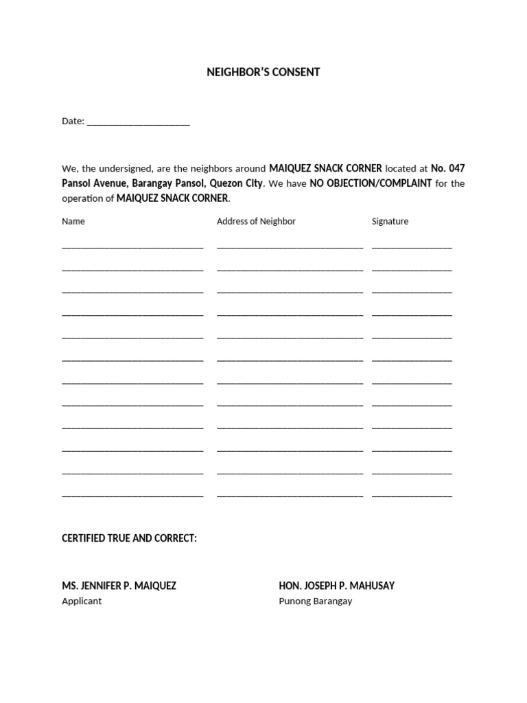 Neighbor Consent Form | PDF
